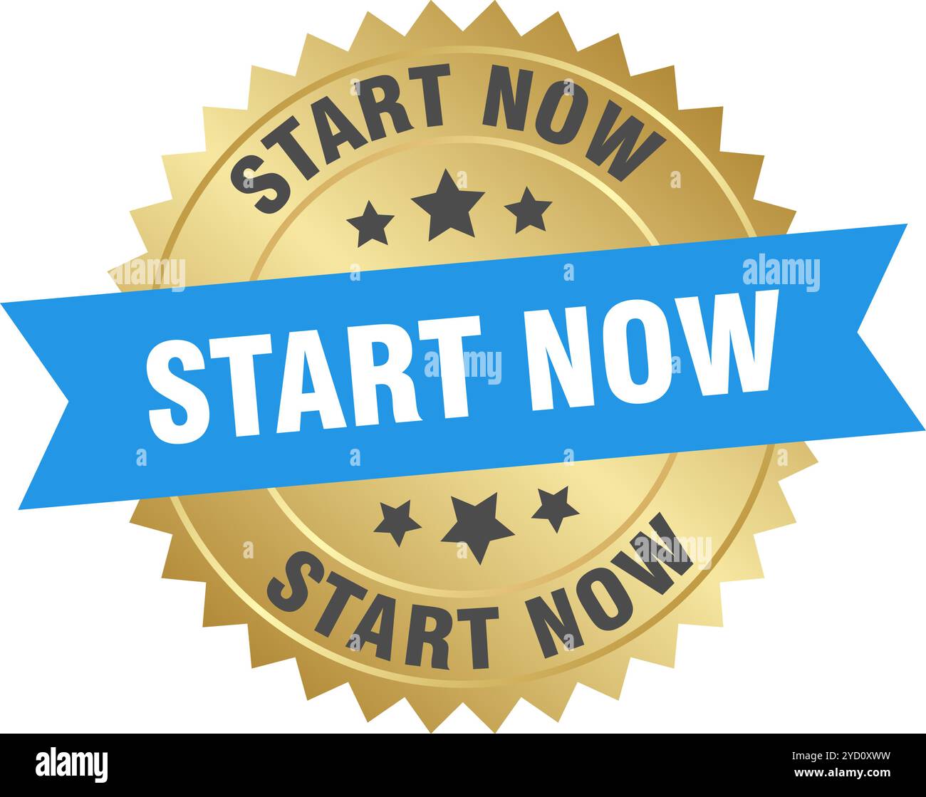 start now round blue and gold label isolated on transparent background ...