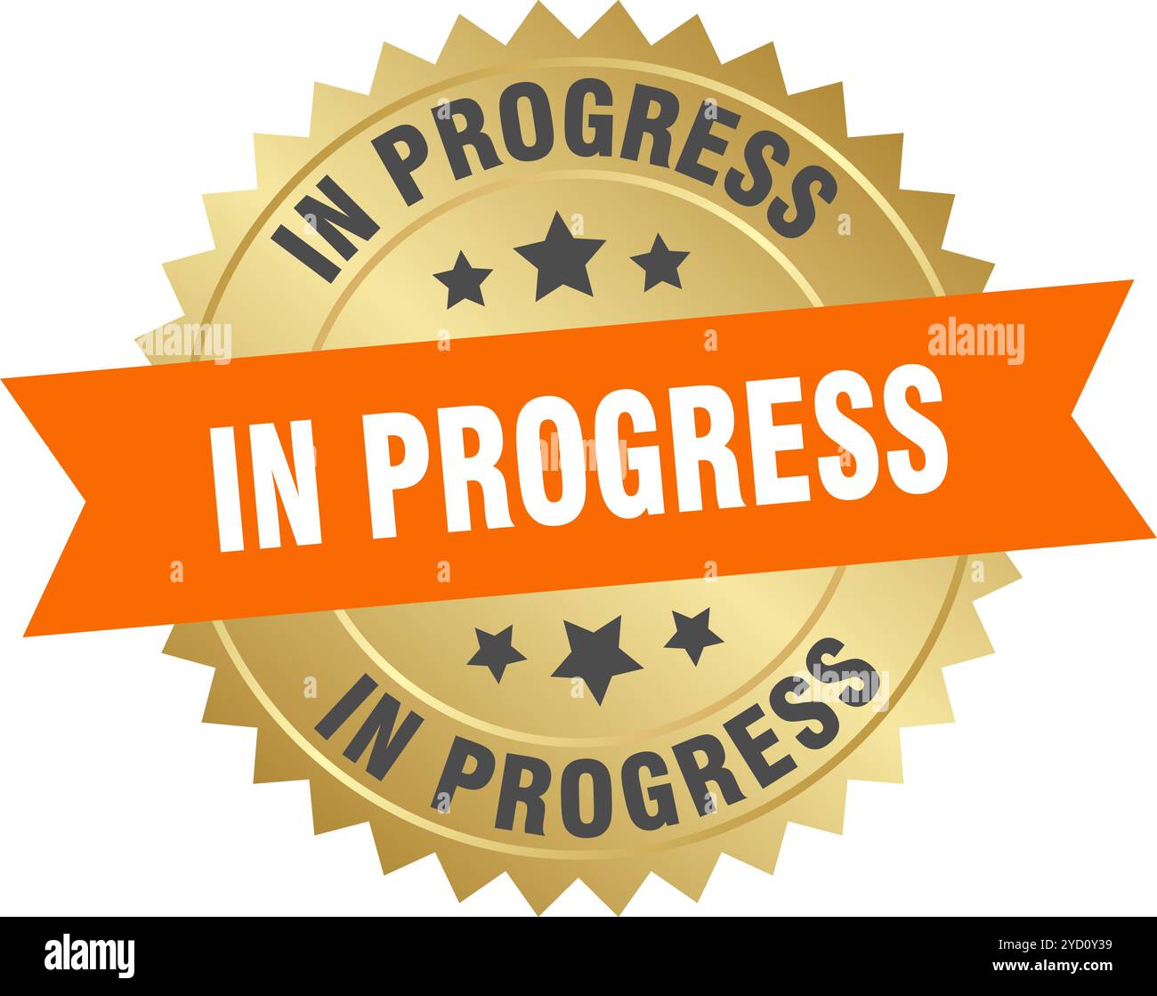 in progress round orange and gold label isolated on transparent ...