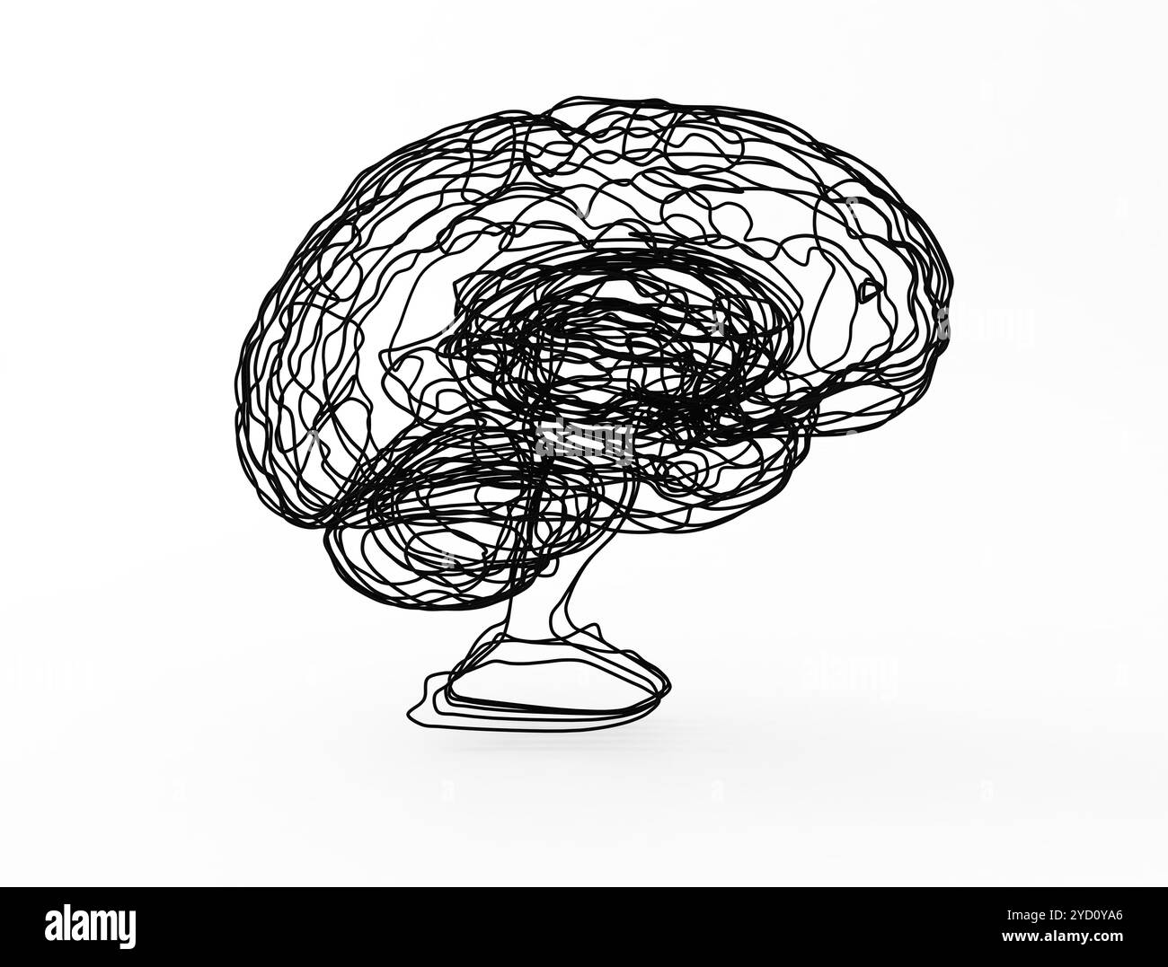 human brain black doodle wire sketch. Isolated on white background ...