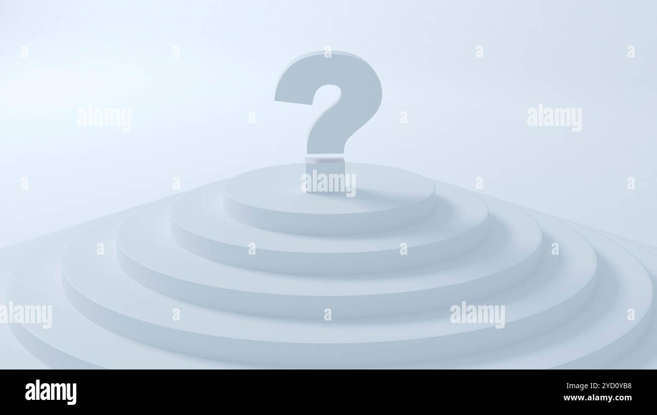 Question mark on cylinder steps shape stairway stage. 3d illustration ...