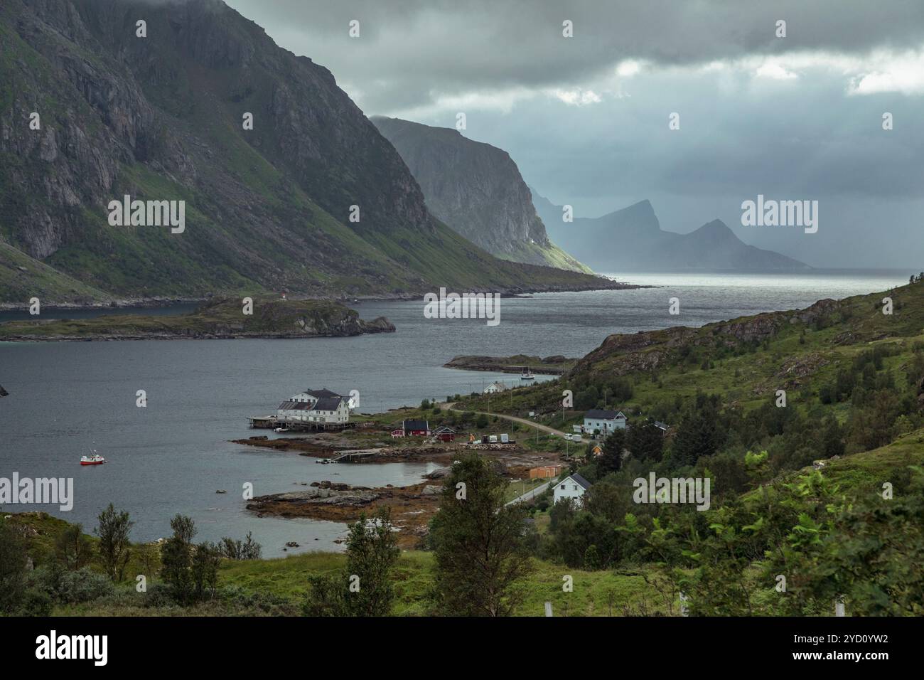The breathtaking landscape of the Lofoten Islands features towering ...