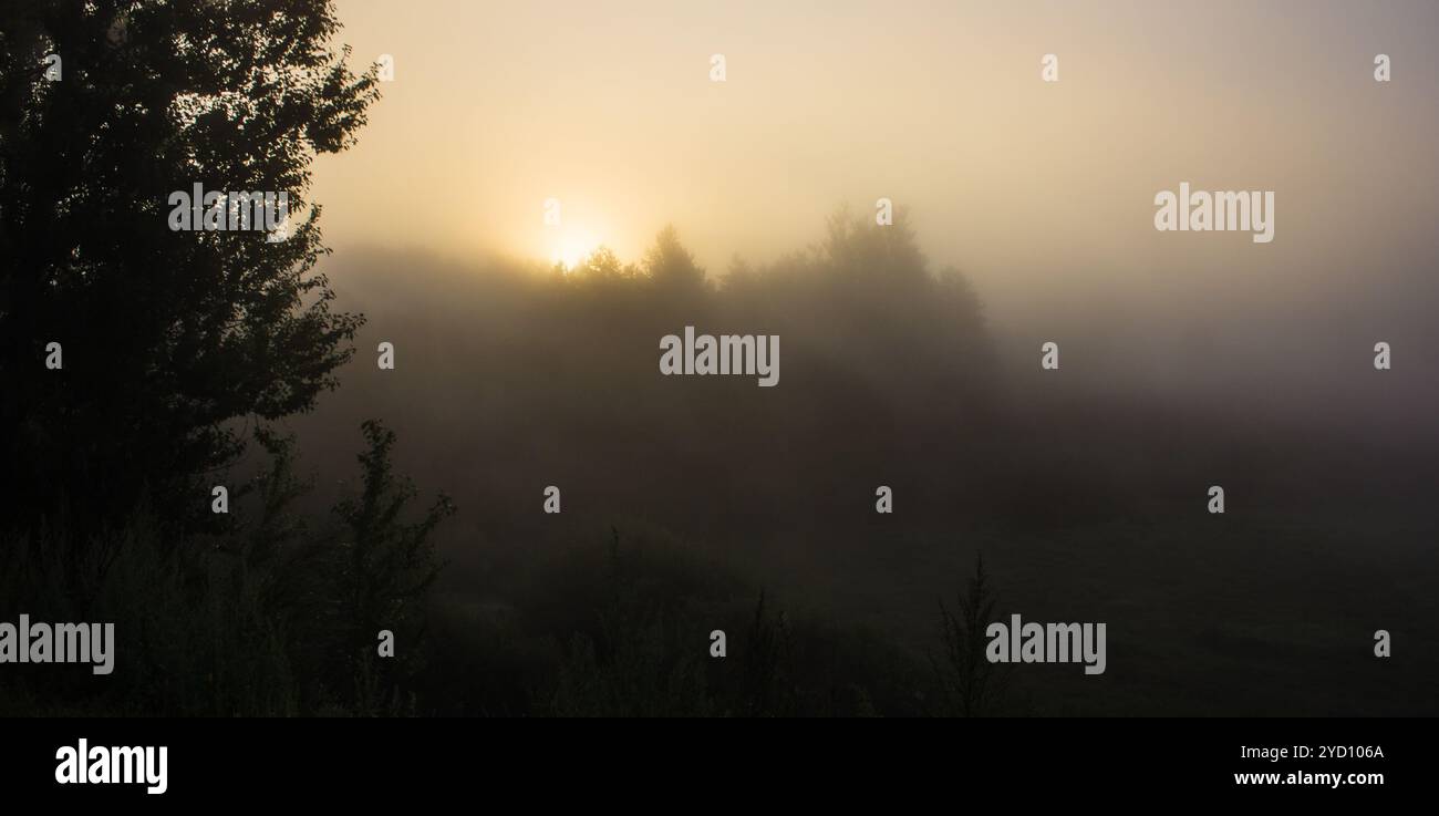Mist over the river. Morning fog. Evaporation from water. Summer fog ...