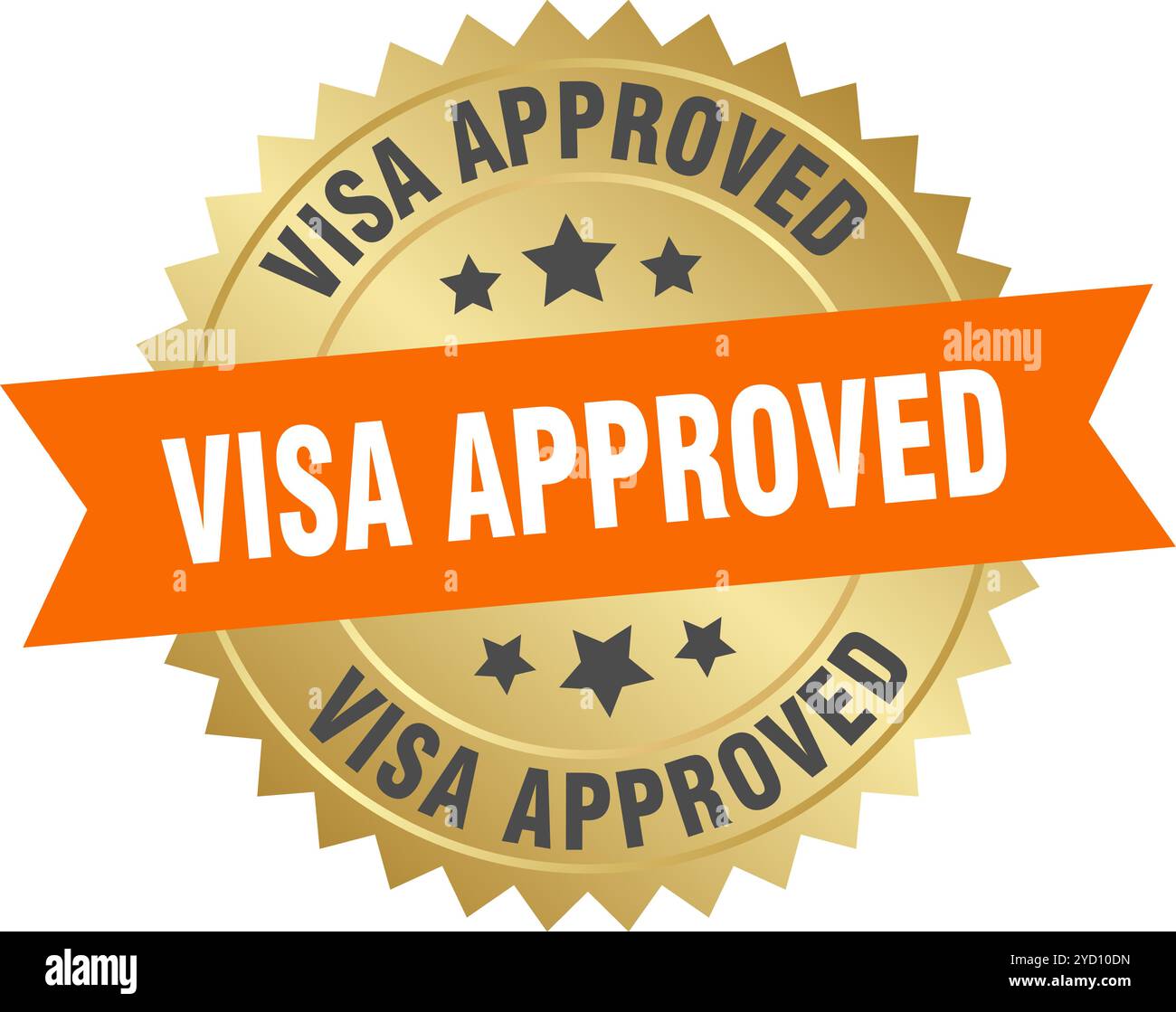 visa approved round orange and gold label isolated on transparent ...