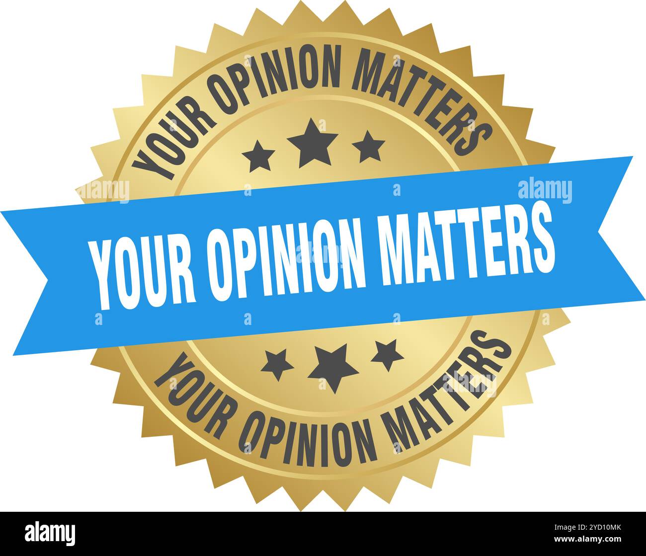 your opinion matters round blue and gold label isolated on transparent ...
