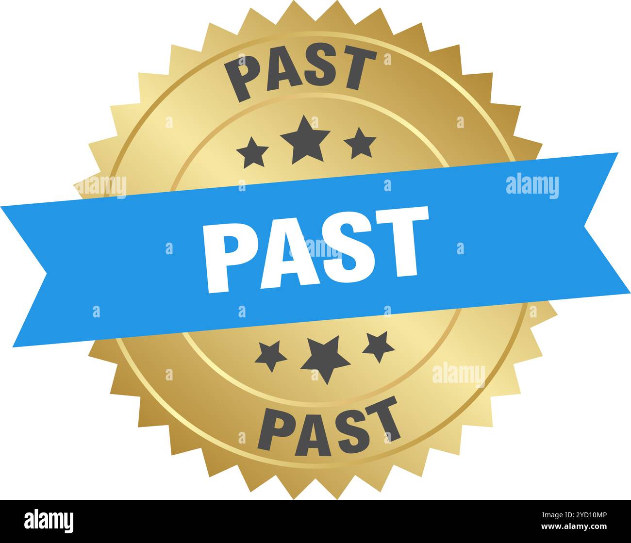 past round blue and gold label isolated on transparent background. past ...