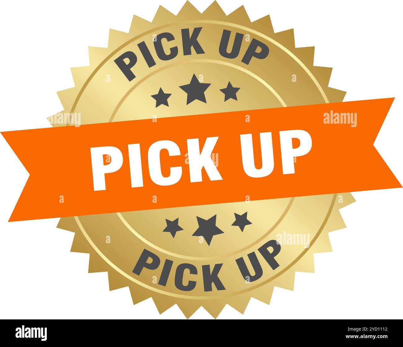pick up round orange and gold label isolated on transparent background ...
