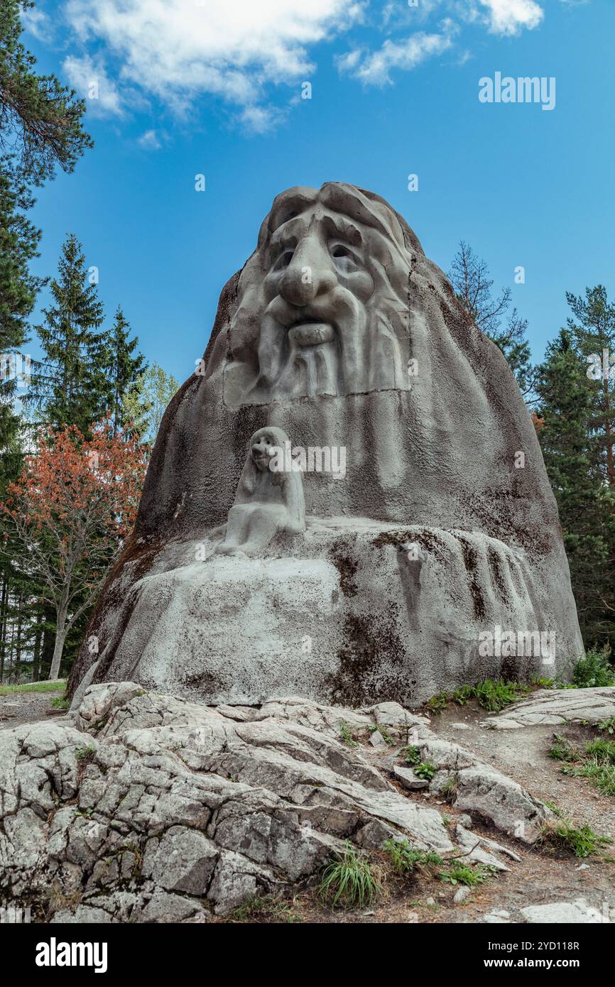Striking Holmenkollen Troll Statue, carved into the bedrock, features a ...