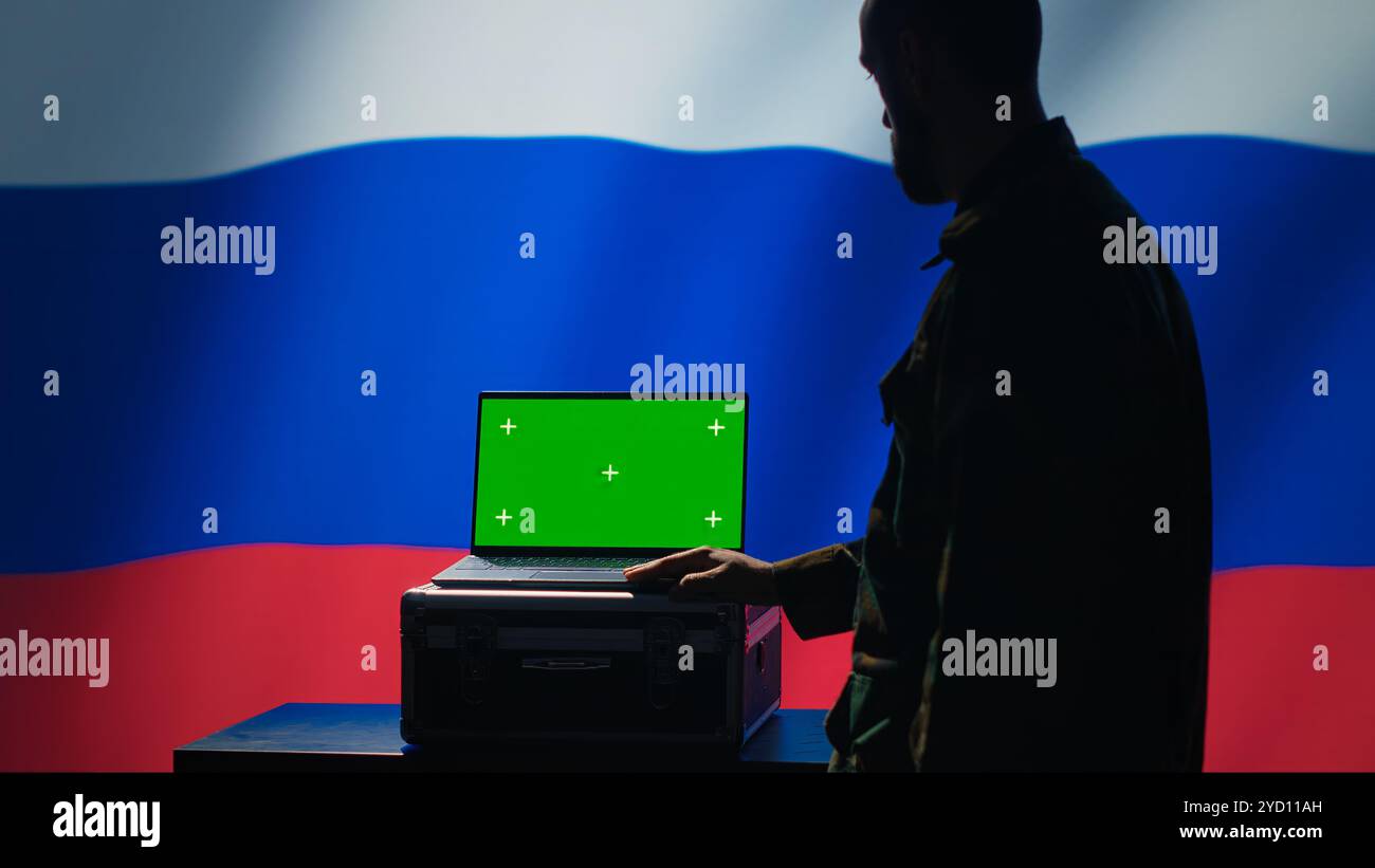 Russian ex KGB FSB service using radar on green screen laptop to detect missiles attacking ...