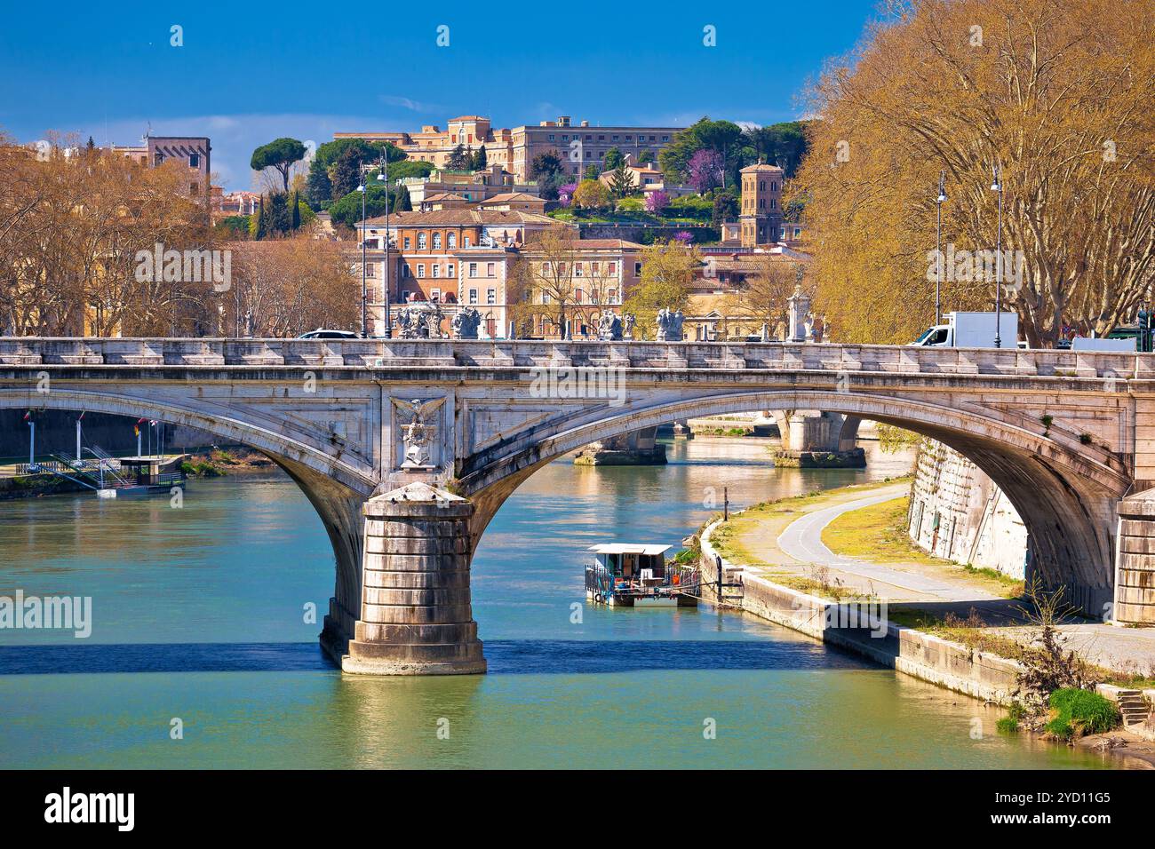 Rome riverfront and Tiber river bridges Stock Photo - Alamy