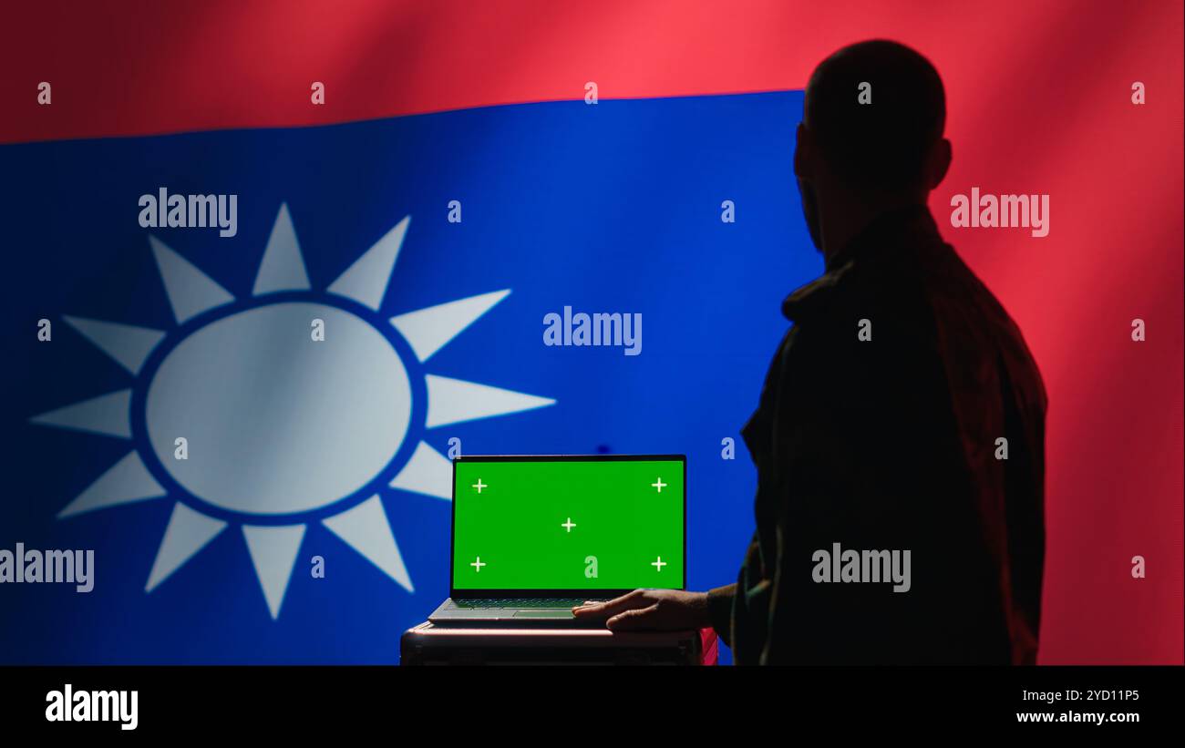 Taiwan liberation insurgent using radar on green screen laptop to ...