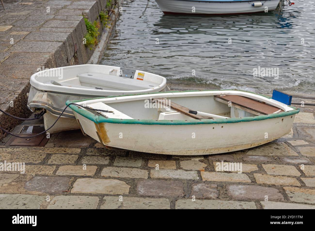 Two Small Dinghy Boats Without Engine Moored at Dry Dock Port Croatia ...