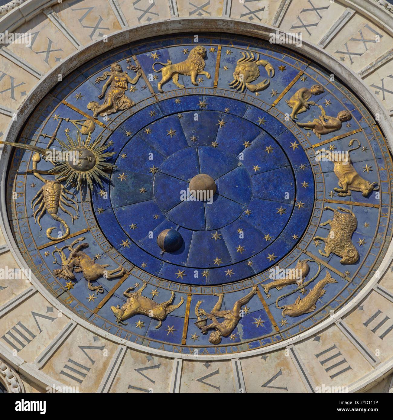 Close up Blue Dial With Gold Symbols of Zodiac Famous Clock Tower ...