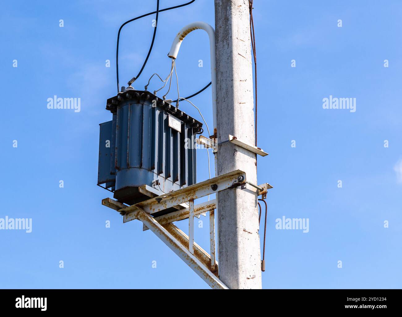 Transformer of high power station on the pillar Stock Photo - Alamy