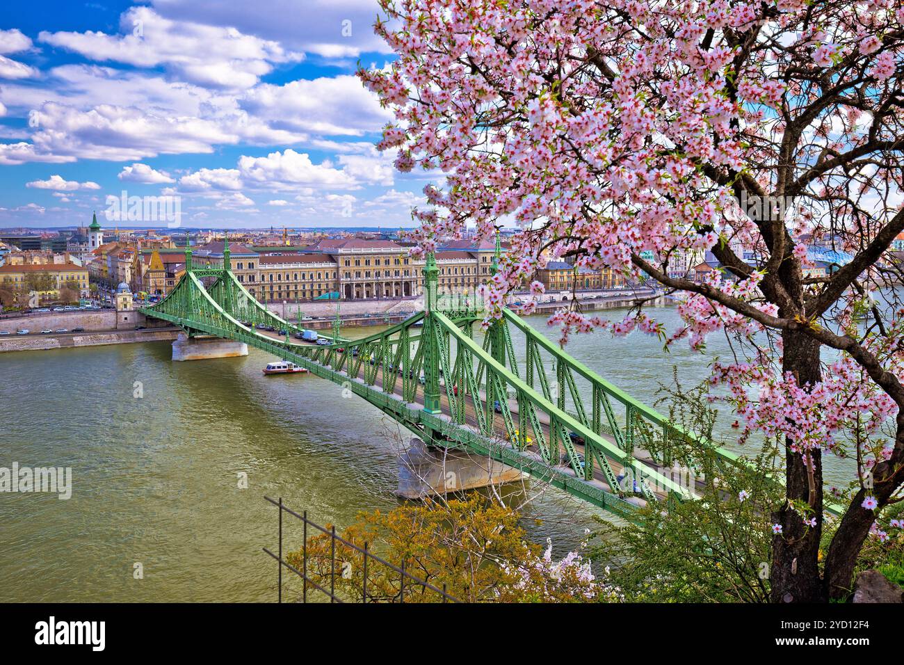Budapest Danube river and Liberty bridge panoramic springtime view ...