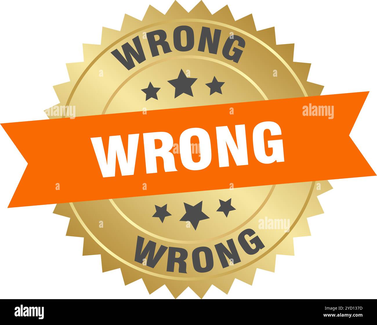 wrong round orange and gold label isolated on transparent background ...