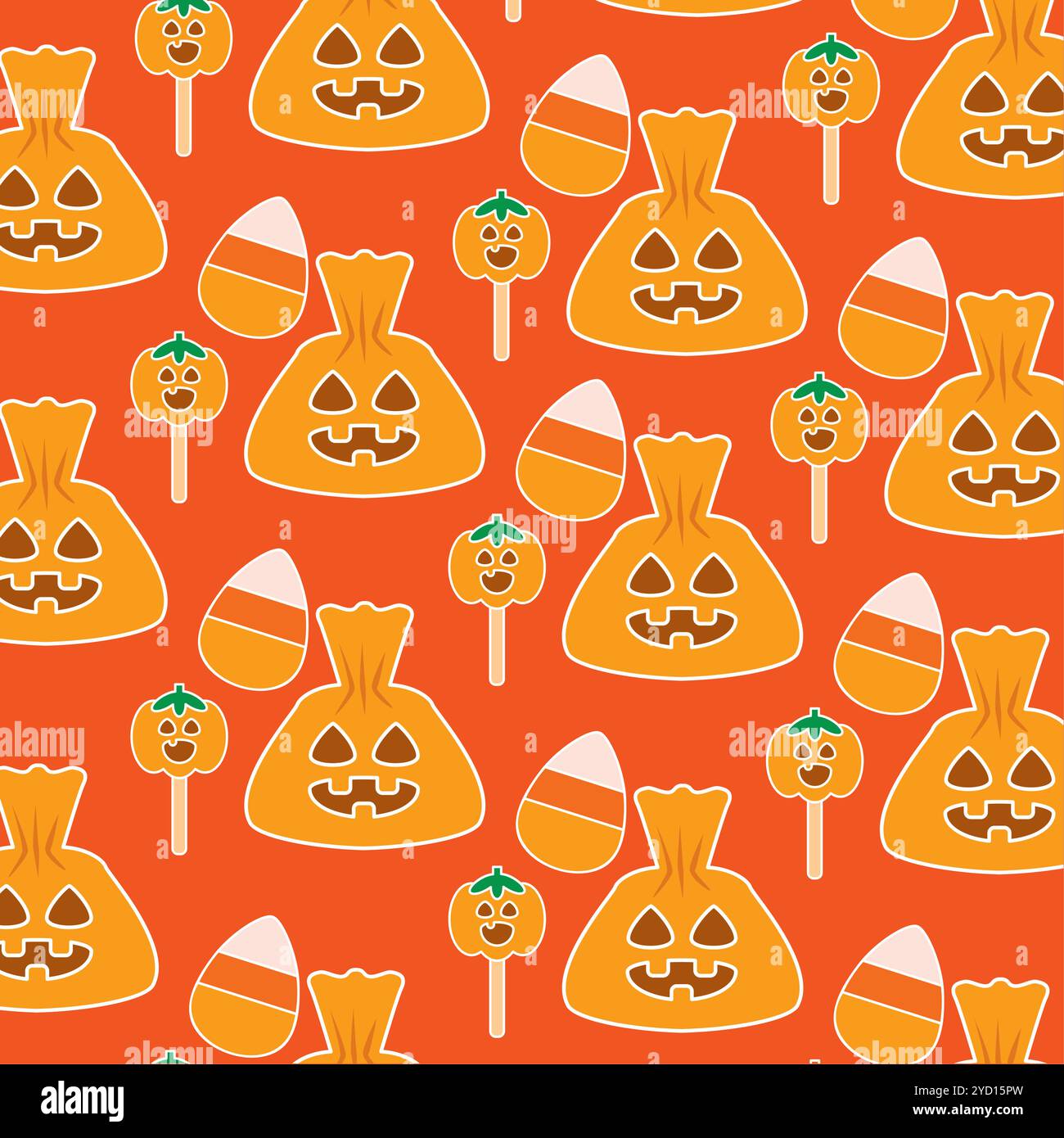 Jack-o-lantern bags and candy corn Halloween pattern Vector Stock ...