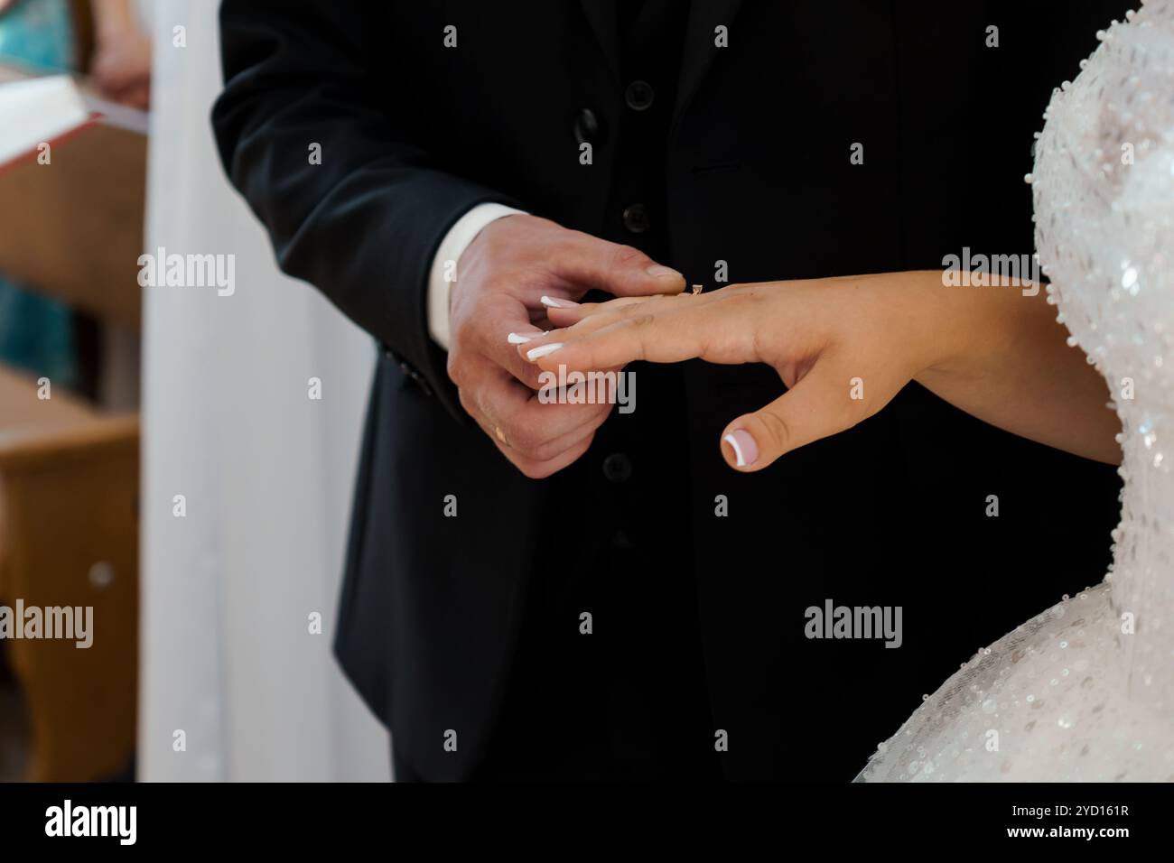 Intimate Moment of Wedding Ring Exchange Stock Photo - Alamy