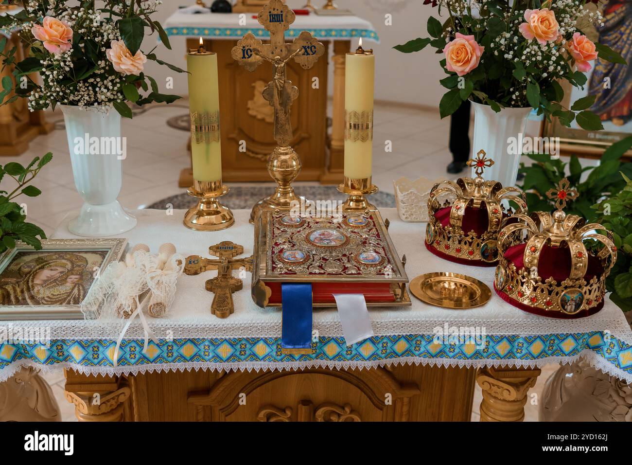 Sacred Altar Arrangement for Religious Ceremony with Floral Decorations ...