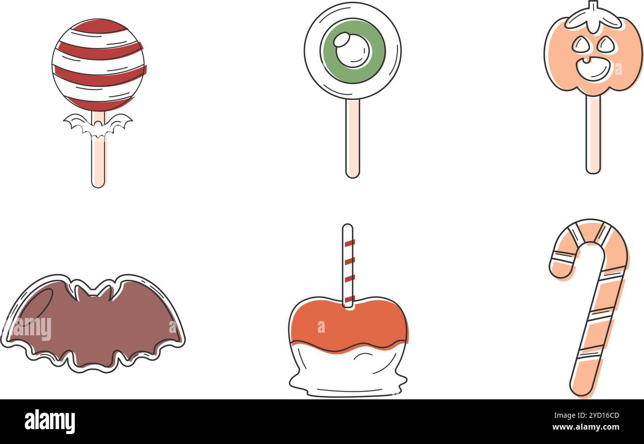 Halloween candy icons collection with spooky sweets Vector Stock Vector ...