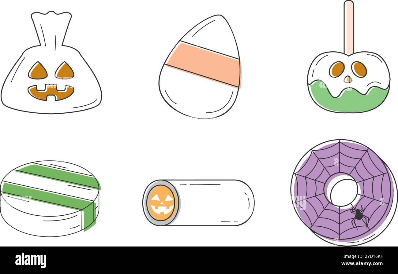 Halloween candy icons collection with spooky sweets Vector Stock Vector ...