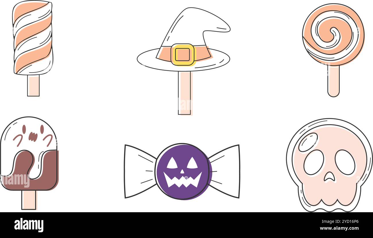 Halloween candy icons collection with spooky sweets Vector Stock Vector ...