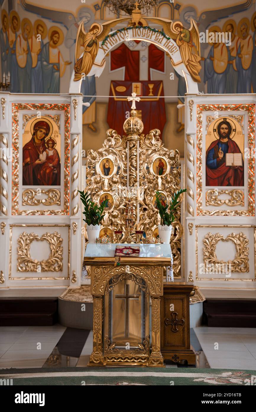 Ornate Orthodox Altar with Iconography in a Serene Church Interior ...