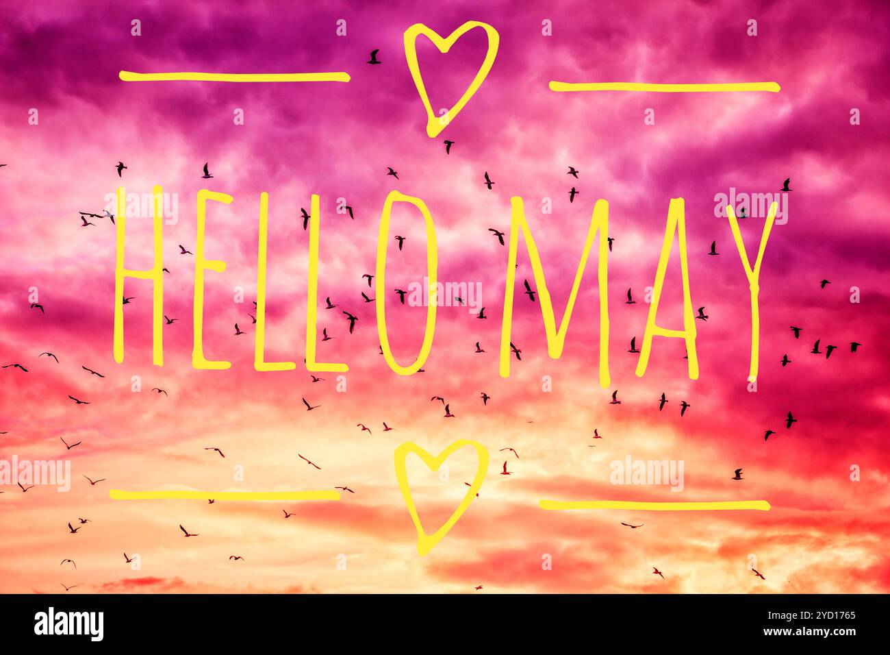 Banner hello may. hello may text on sky background. text against the ...