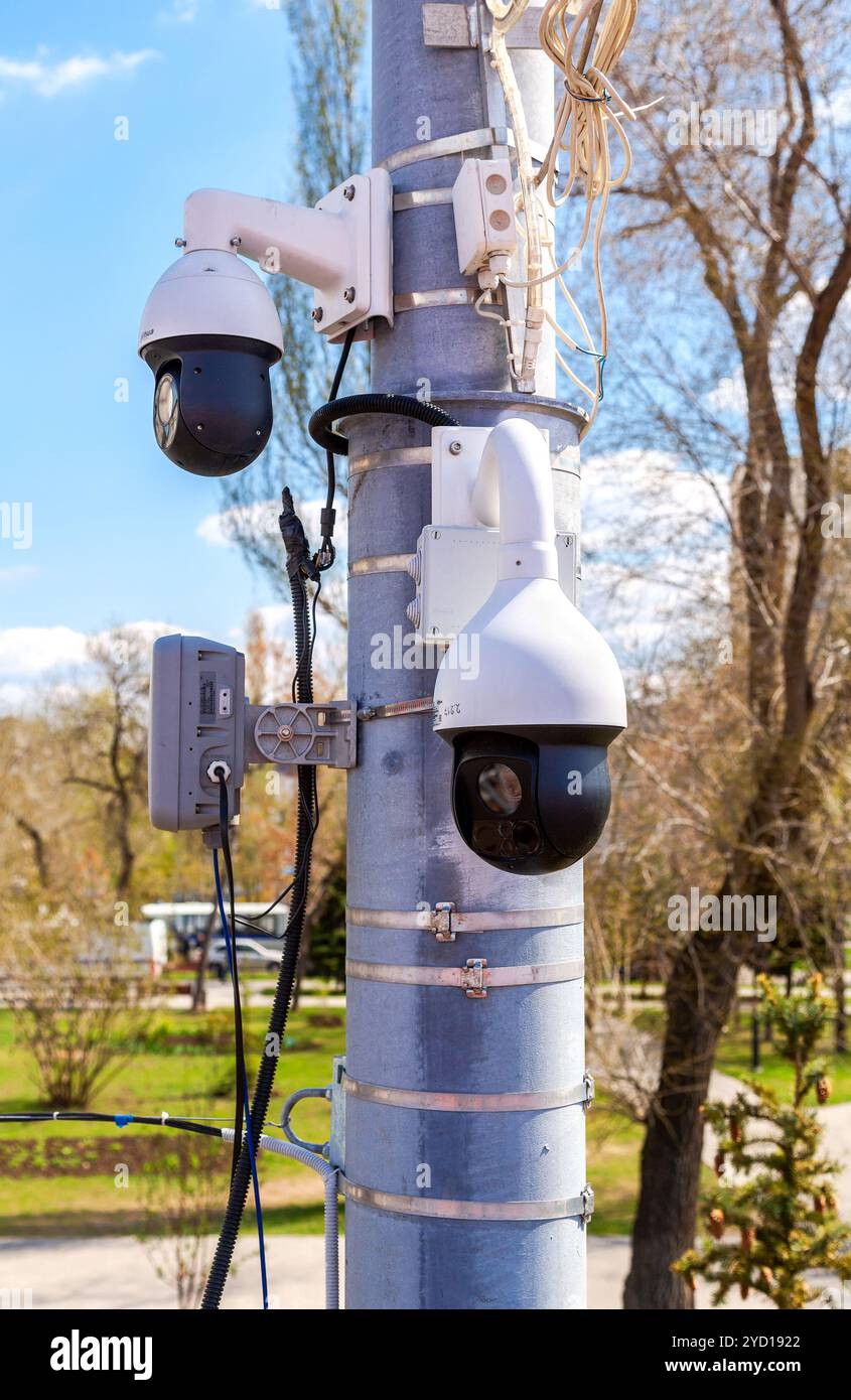 Surveillance CCTV cameras mounted on post Stock Photo - Alamy