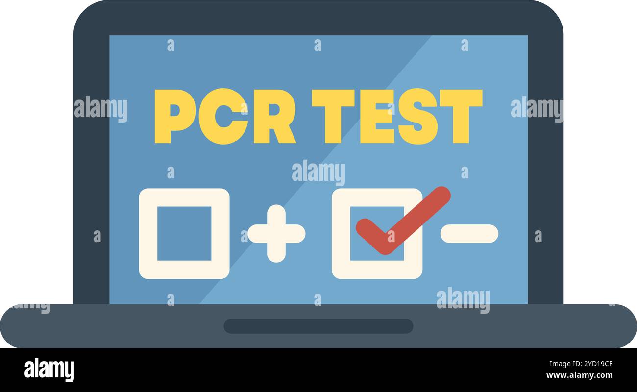 Laptop displaying the results of a pcr test, with a checkmark ...