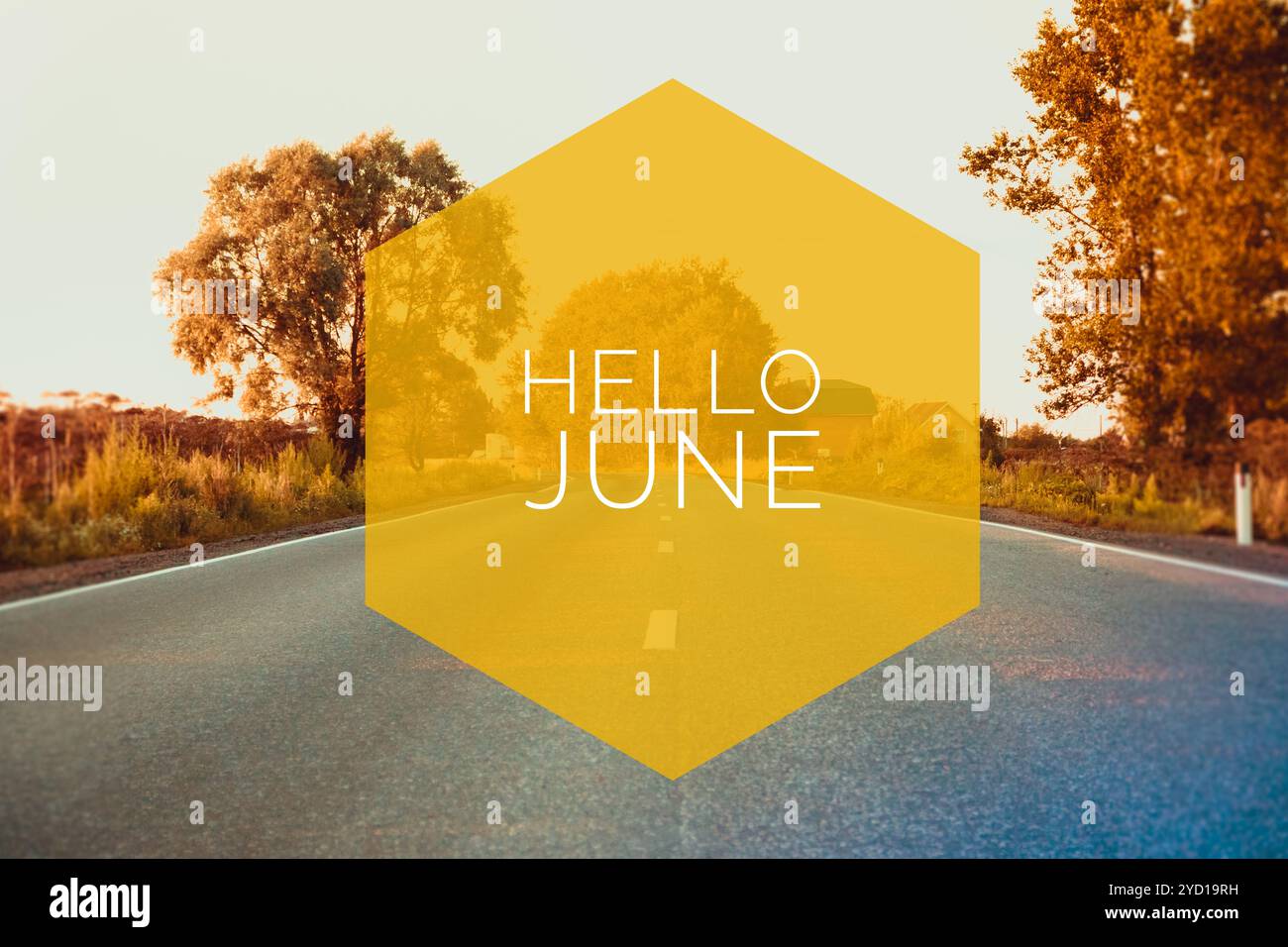 Banner hello june. Text on the photo. Text hello June. New month. New ...