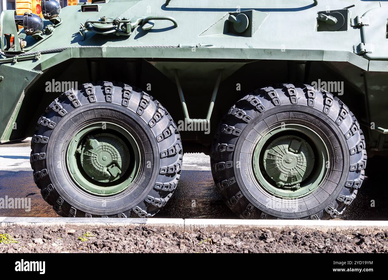 View of BTR-82 army vehicles wheel with tire Stock Photo - Alamy