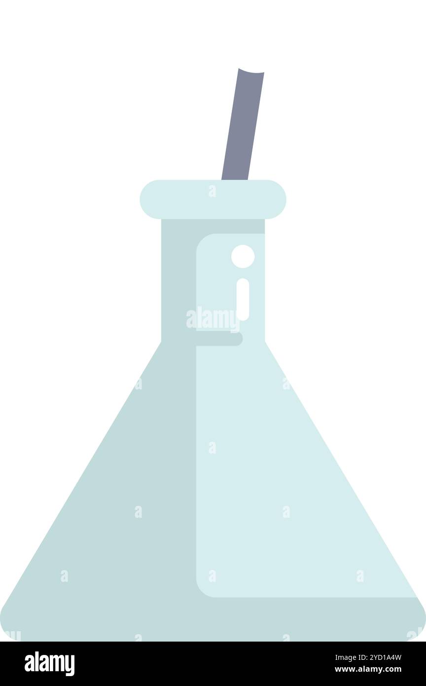 Laboratory glassware erlenmeyer flask with a stirring rod for mixing ...