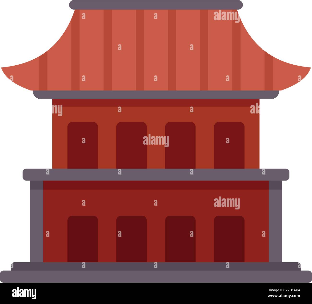This illustration shows a traditional two story pagoda building with a ...