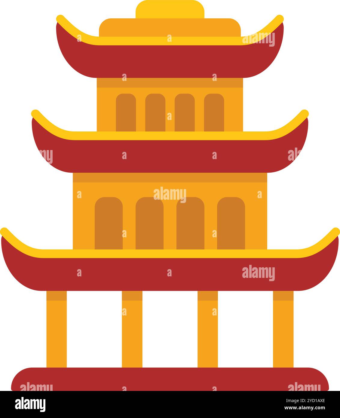 This colorful vector illustration shows a traditional three story ...