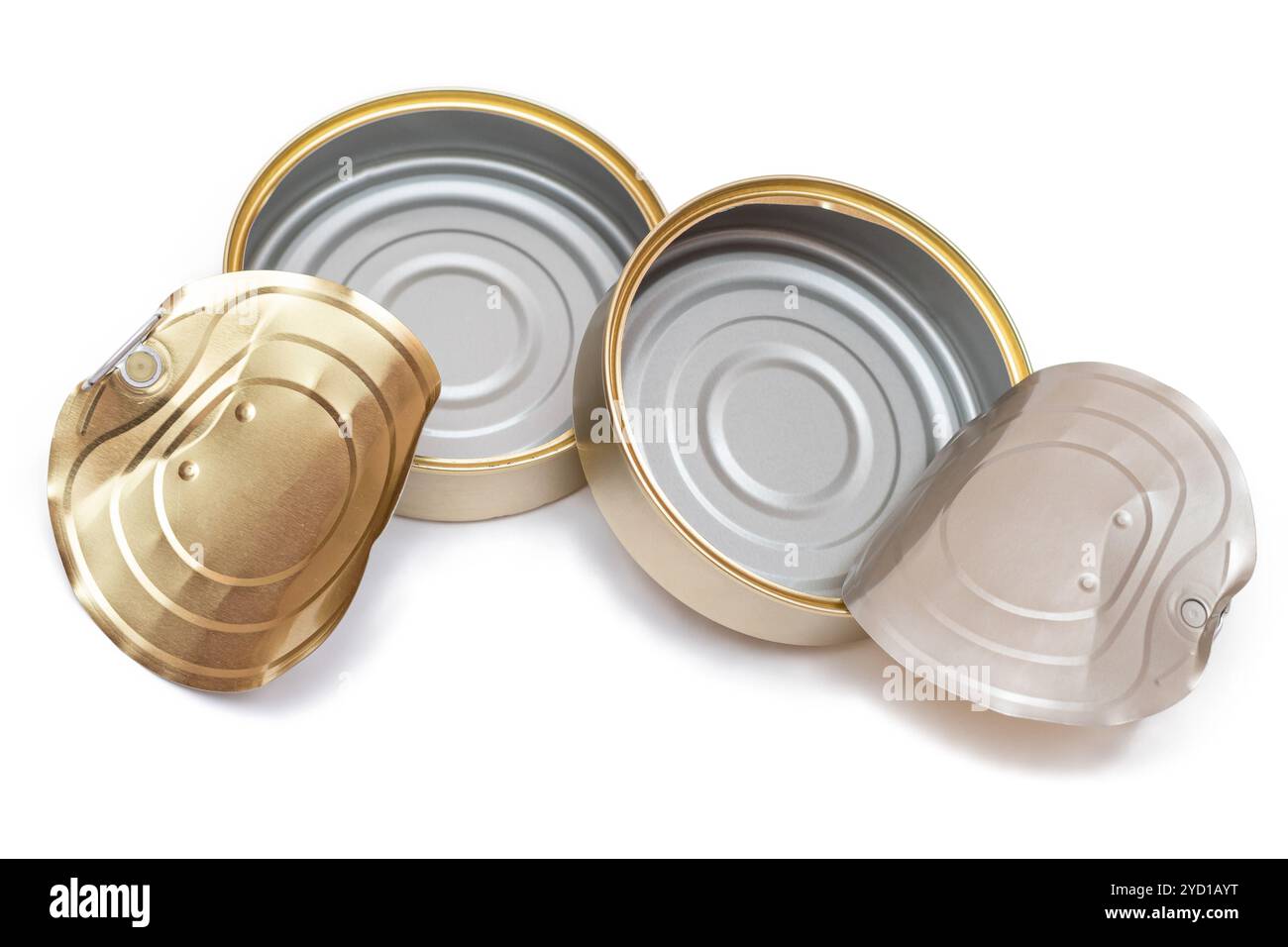 Two Opened Empty Tin Cans With Broken Cover Isolated on White ...