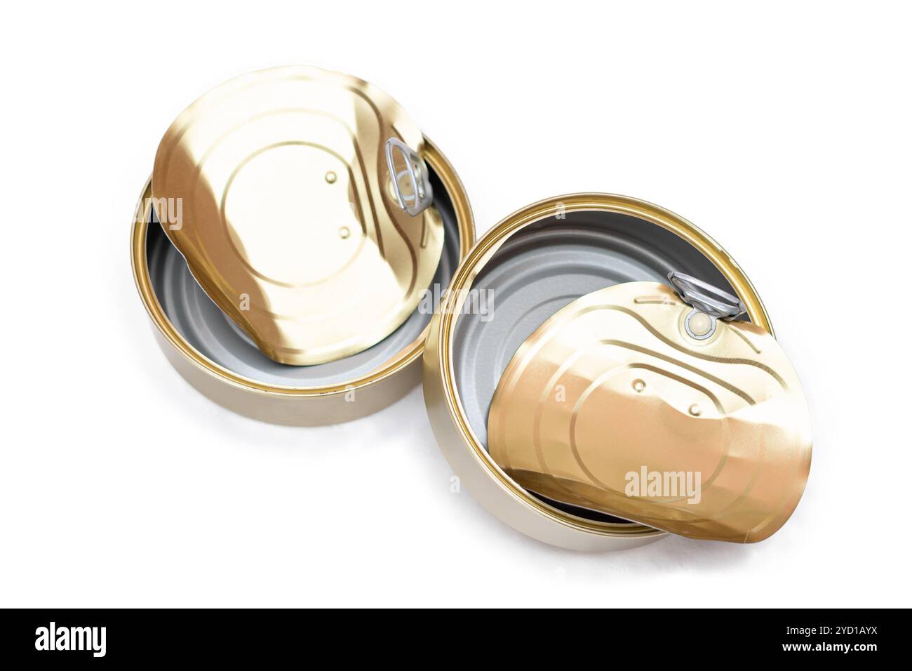 Two Opened Empty Tin Cans With Broken Cover Isolated on White ...