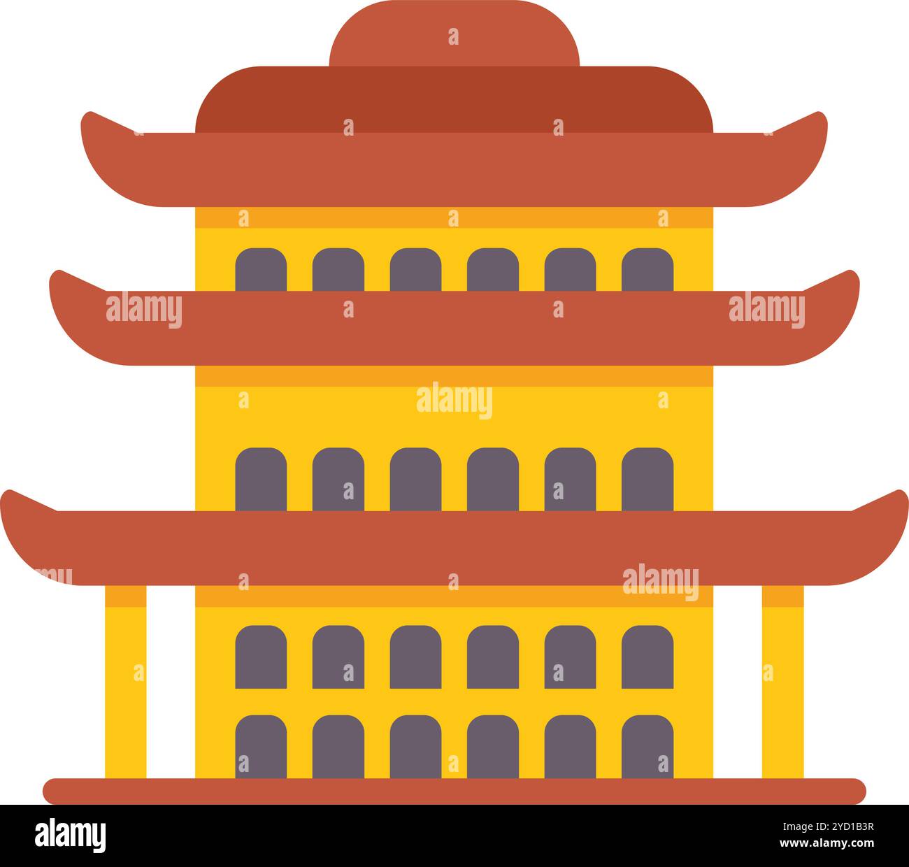 Traditional three story pagoda building with curved roofs representing ...