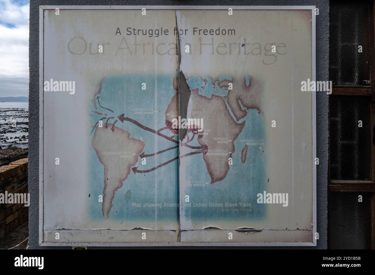 old worn map showing the slave trade map from Africa to North and South ...