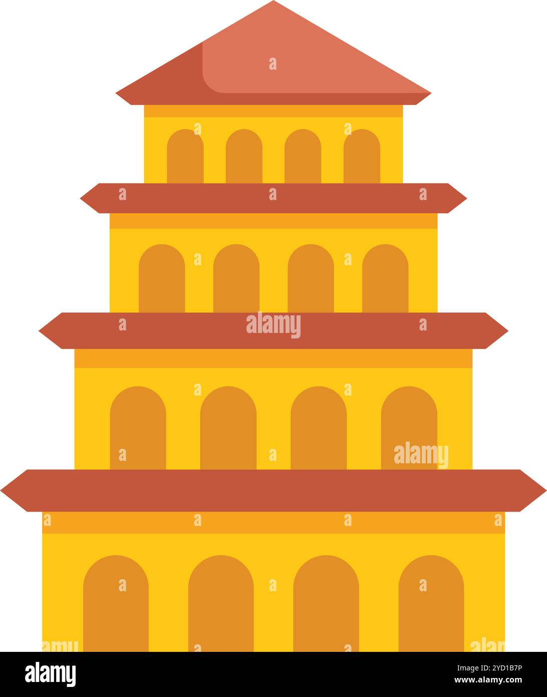This illustration features a building with arches and columns ...