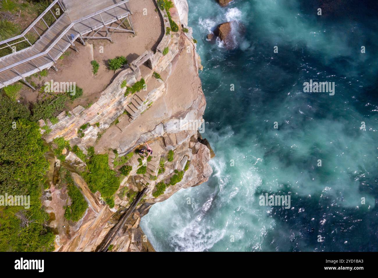 Aerial top down views of the steps hewn into the cliff face of Sydney's ...