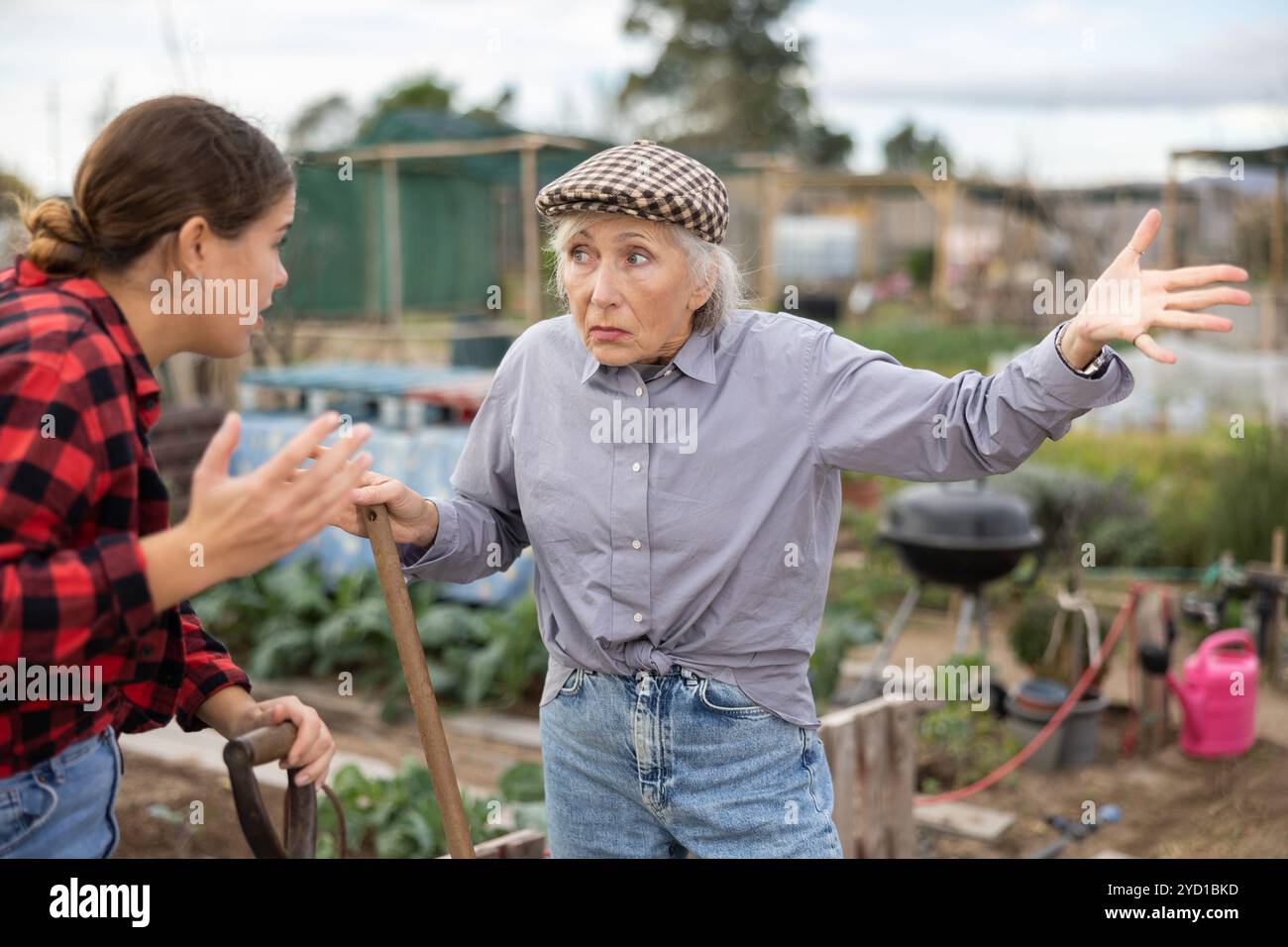 Conflict between female neighbors in country farm Stock Photo - Alamy