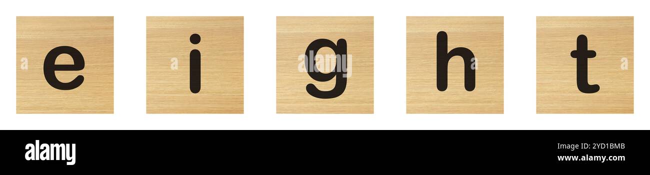 Eight word with wood blocks Stock Photo - Alamy