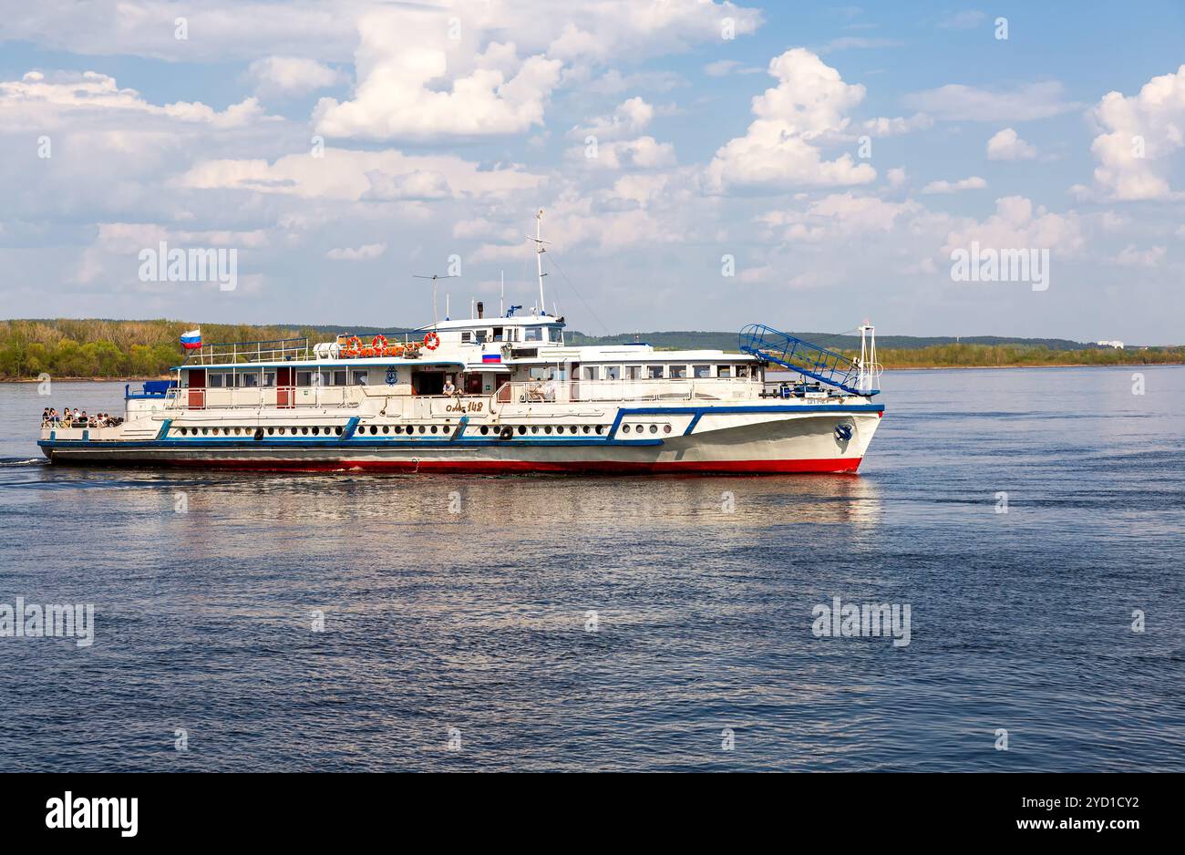River cruise ship with passengers sailing on the Volga River Stock ...