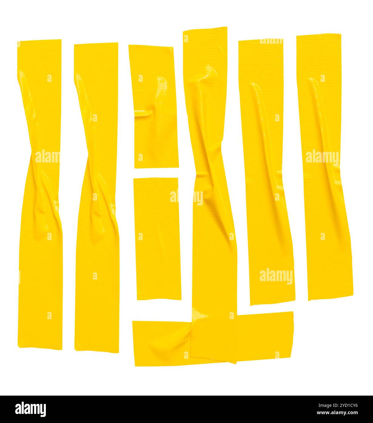 Top view set of wrinkled or crumpled yellow adhesive vinyl tape or ...