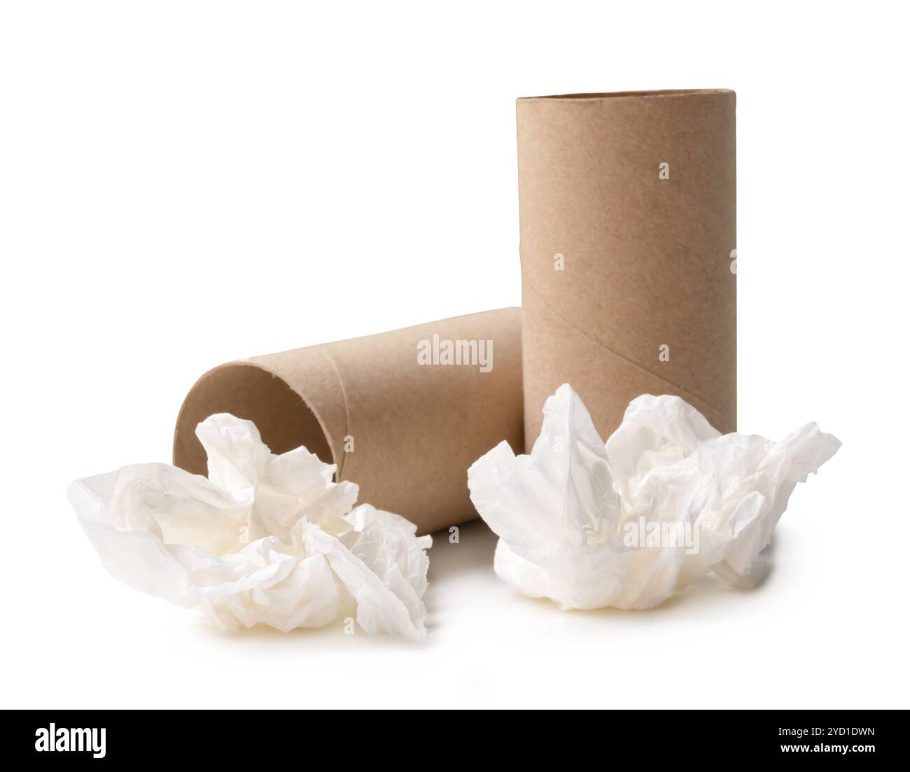 Side view of screwed or crumpled white tissue paper ball with cores in ...