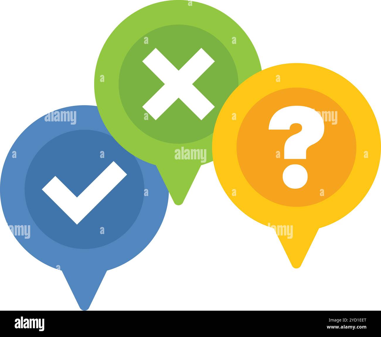 Concept of choosing correct answer, making decision, doubt and poll, with check mark, cross mark ...