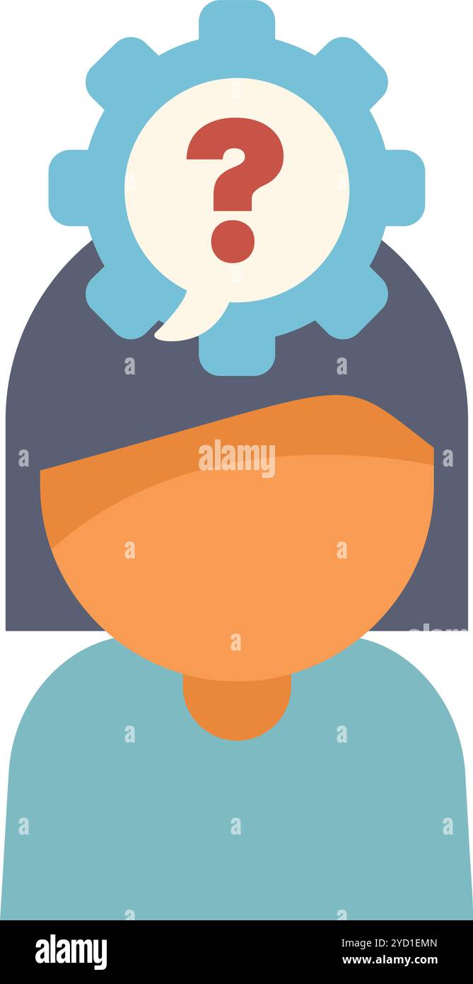 Minimalist flat vector illustration of a woman thinking with a question ...