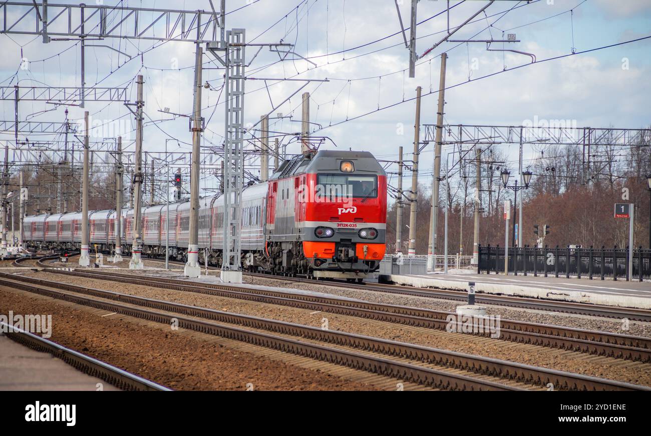 Russian Locomotive on the platform. Russia, Leningrad region Lyuban ...
