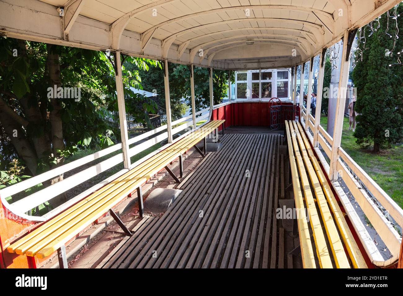 Inside of the retro tram vagon Stock Photo - Alamy