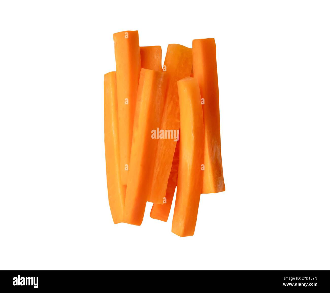 Top view of orange carrot slice or piece in stick shape in stack is ...